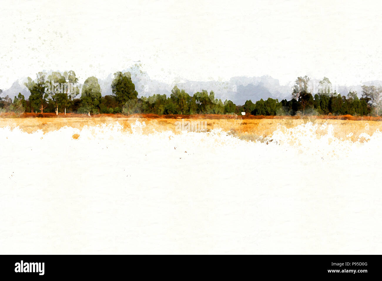 Abstract tree and Field on colorful watercolor painting background ...