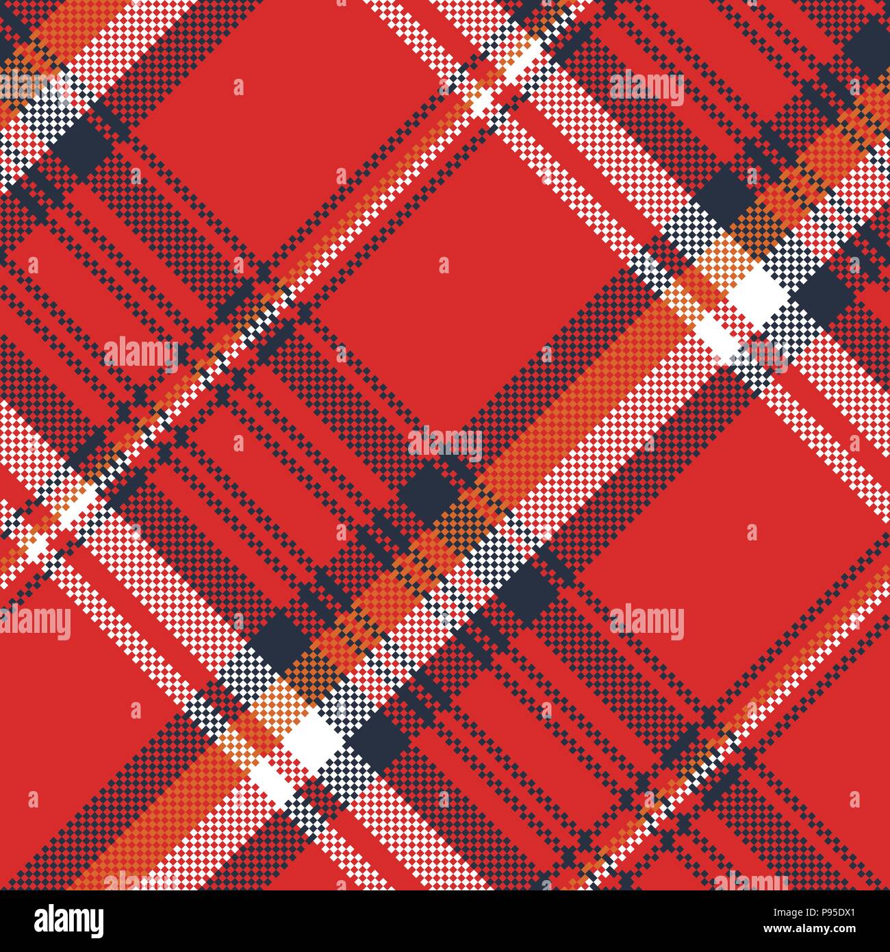 Red plaid fabric texture pixel seamless pattern. Vector illustration ...