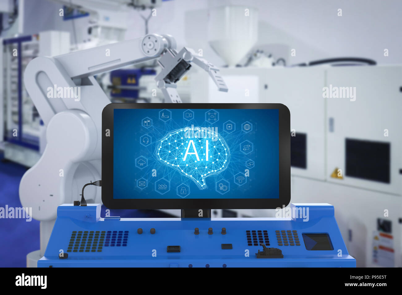 3d rendering computer display ai system in factory Stock Photo - Alamy