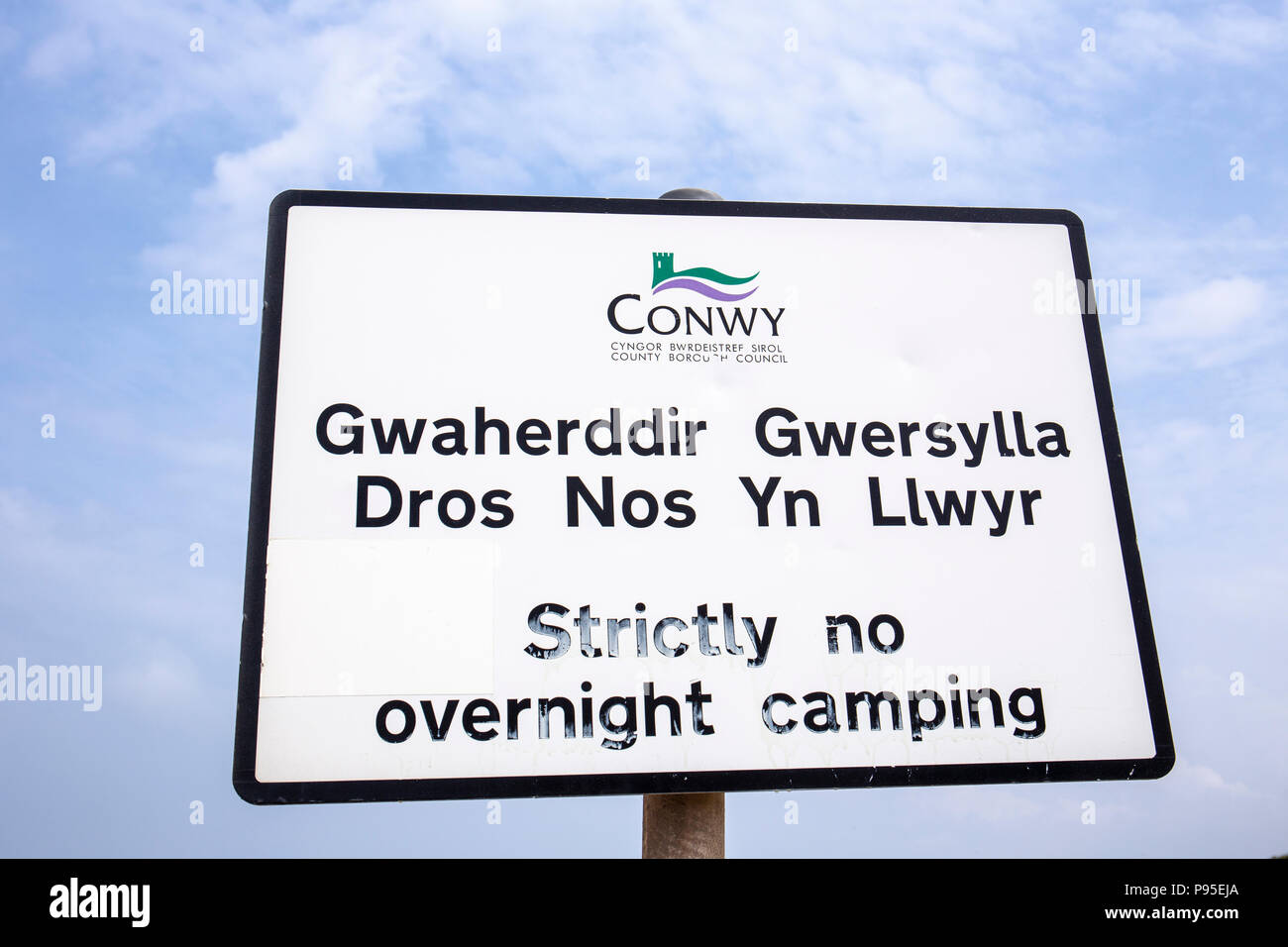 Strictly no overnight camping sign in Llandulas North Wales UK Stock ...