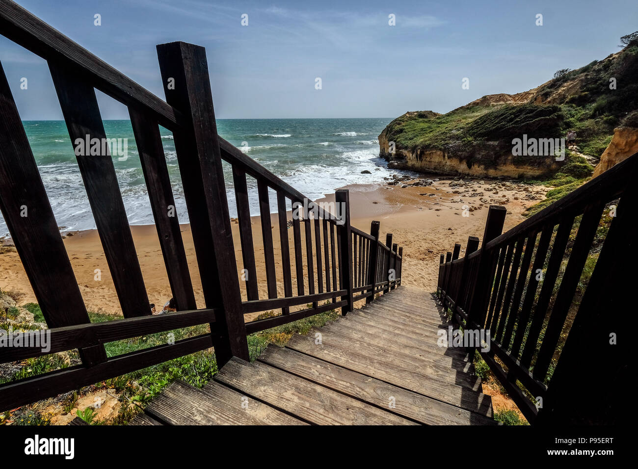 Wooden Stair to the Beach in Albufeira portugal Stock Photo - Alamy