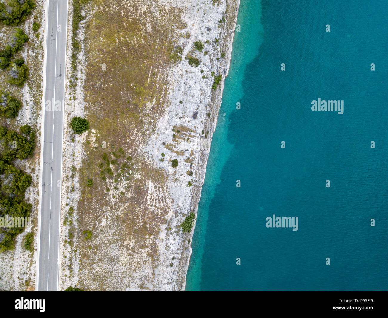 Aerial view of a road overlooking the sea, road that runs along the sea ...