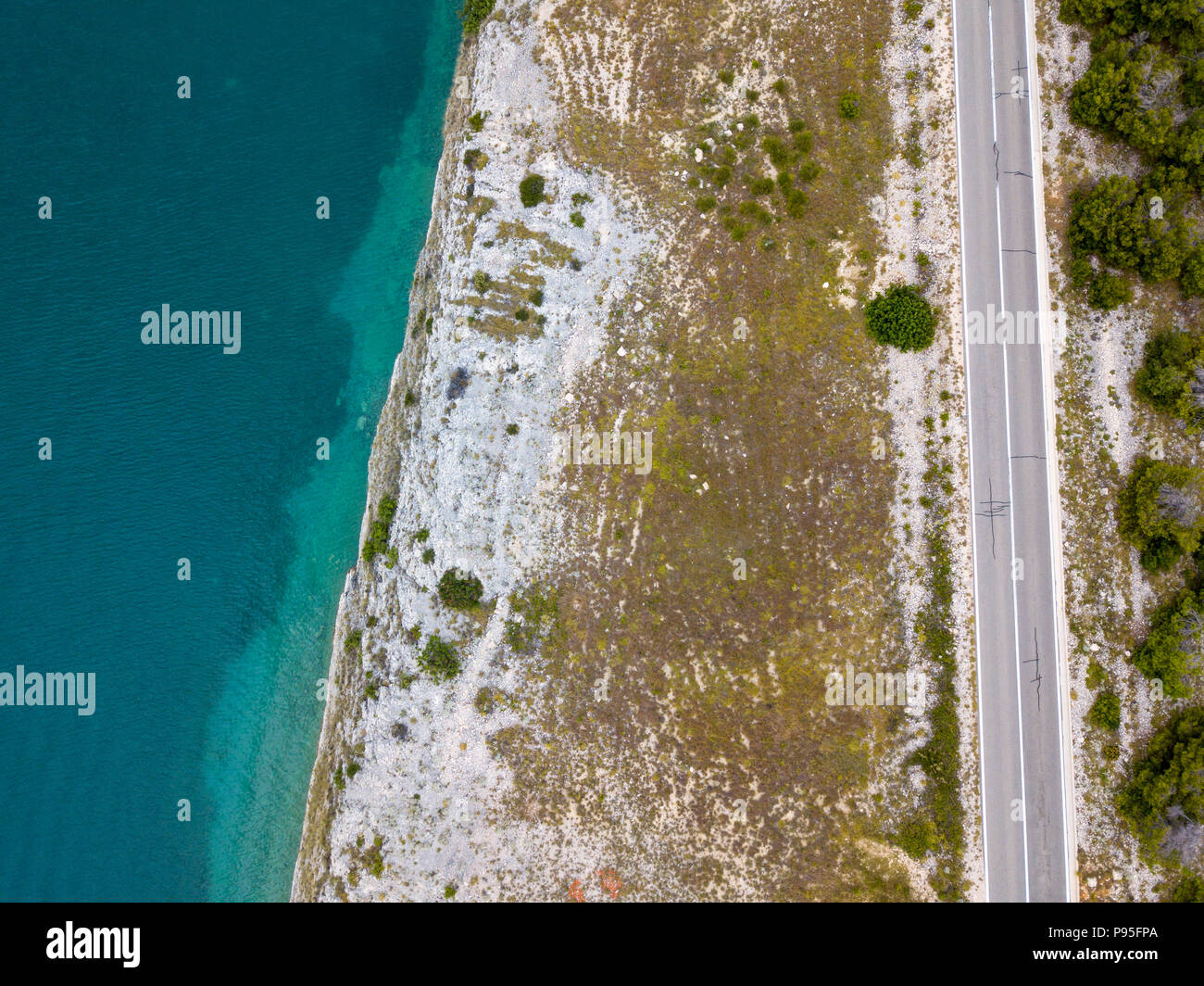 Aerial view of a road overlooking the sea, road that runs along the sea ...