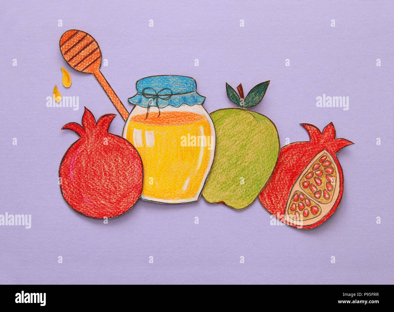 Rosh hashanah (jewish New Year holiday) concept. Traditional symbols ...