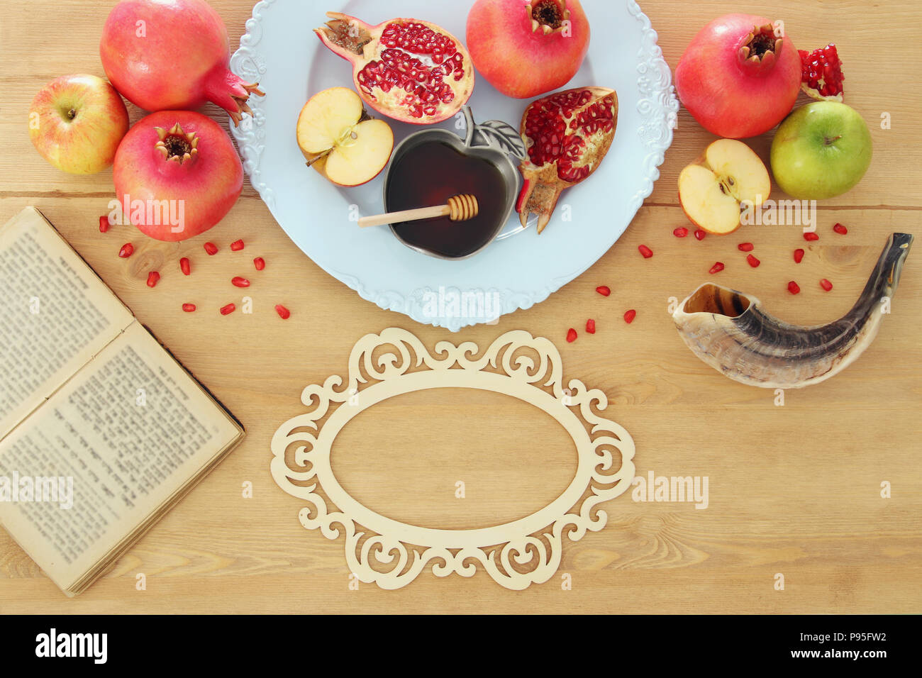 Rosh hashanah (jewish New Year holiday) concept. Traditional symbols ...