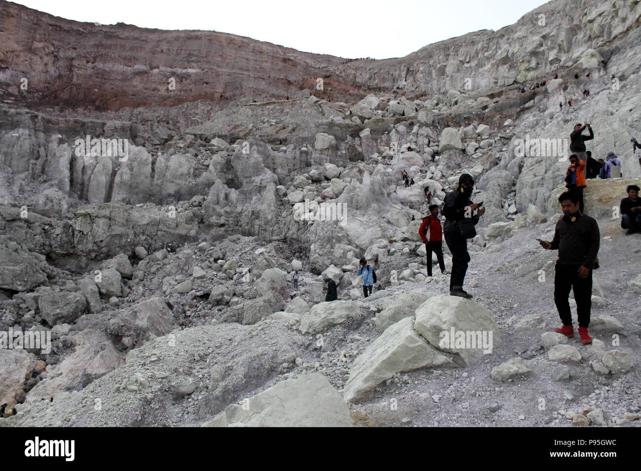 Mt Ijen crater mining colony east Java Indonesia at dawn Stock Photo ...