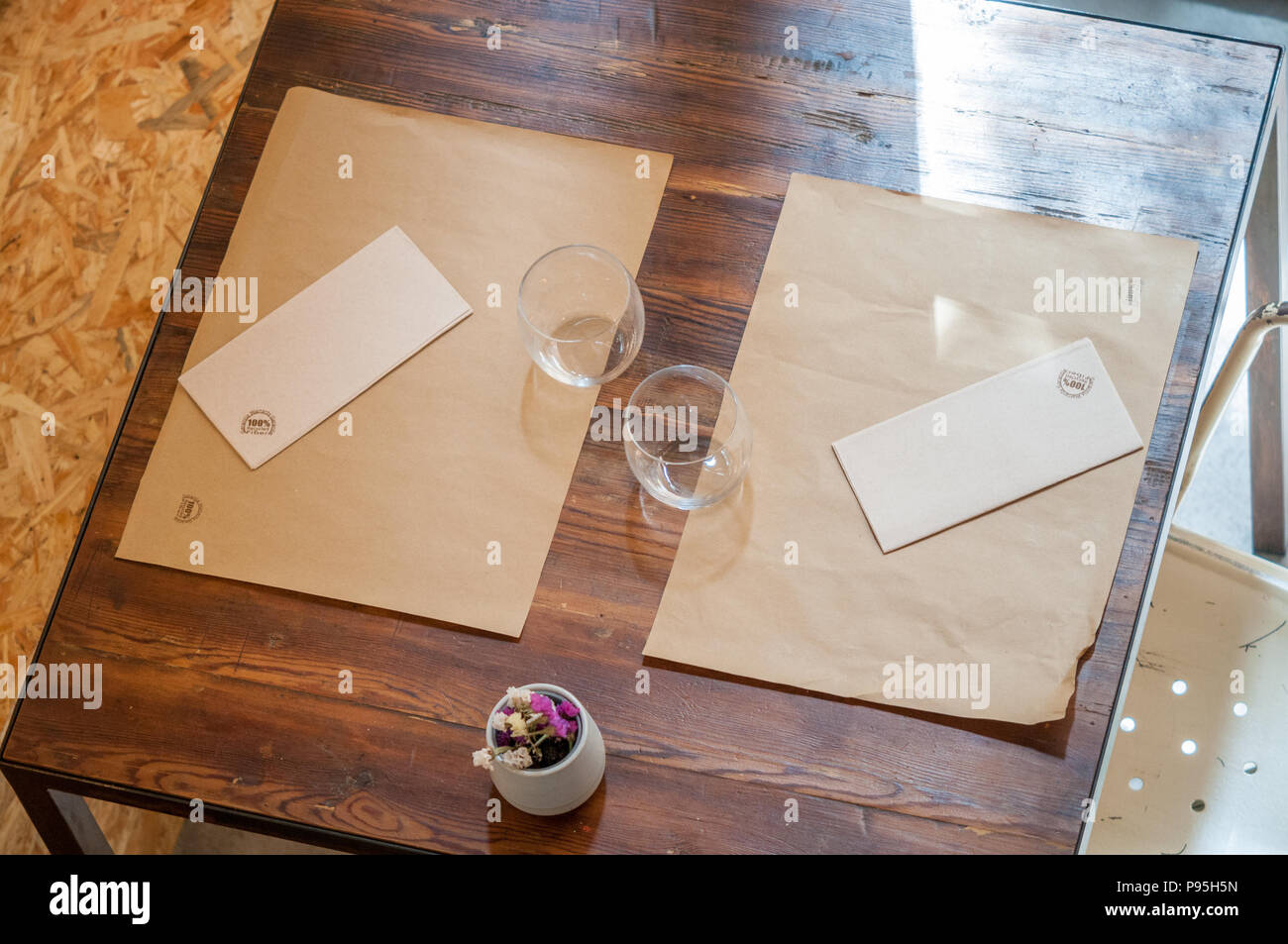 table mounted for two in a restaurant from above Stock Photo - Alamy