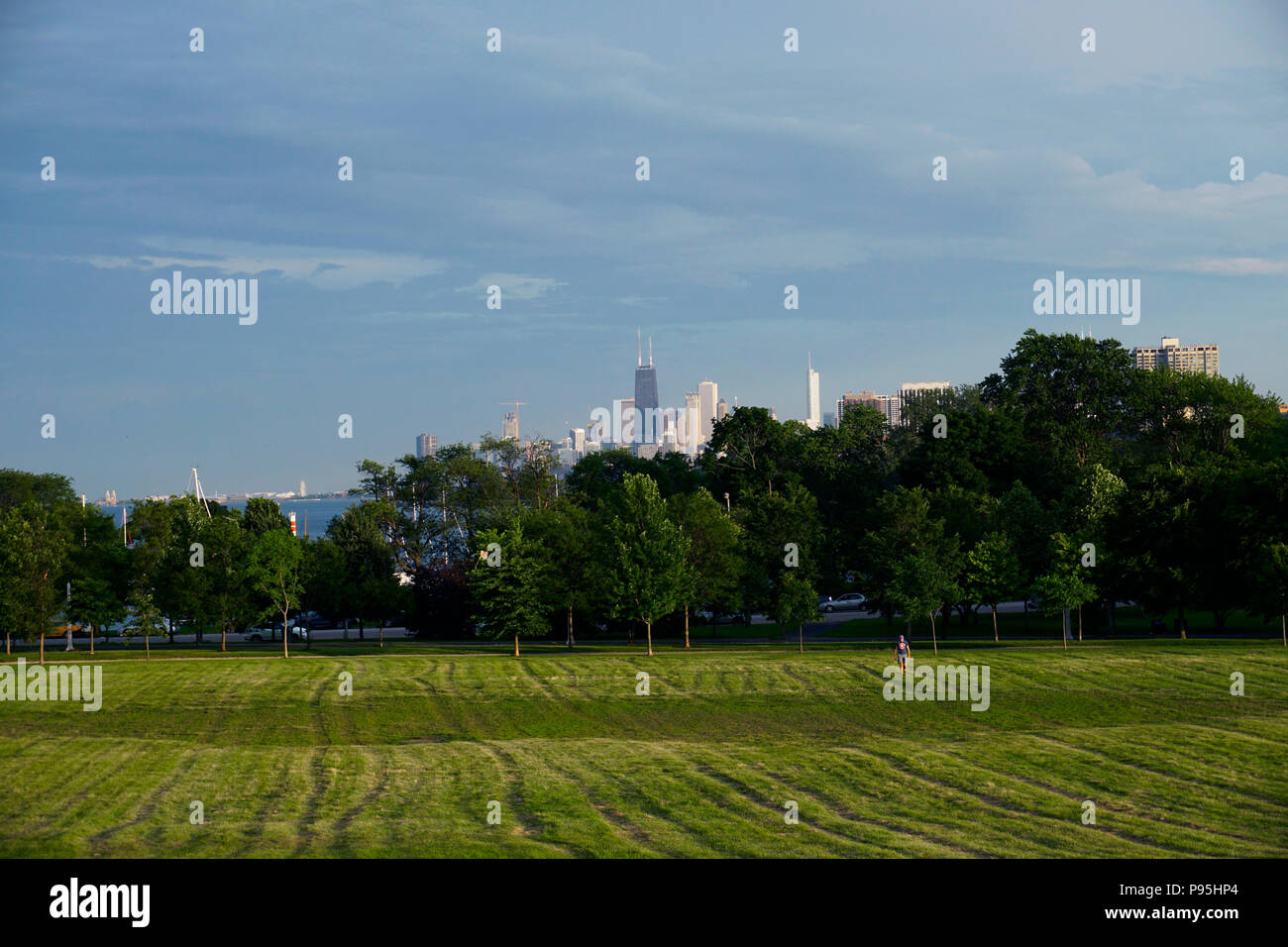 Montrose Harbor view of Chicago skyline and Lincoln Park, Chicago ...