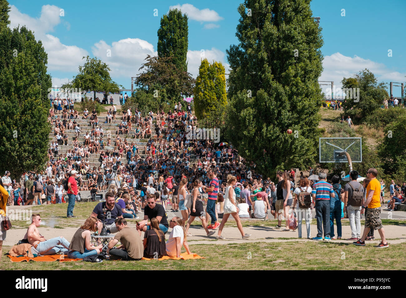 Berlin, Germany - july 2018: People enjoying sunny summer day on meadow ...