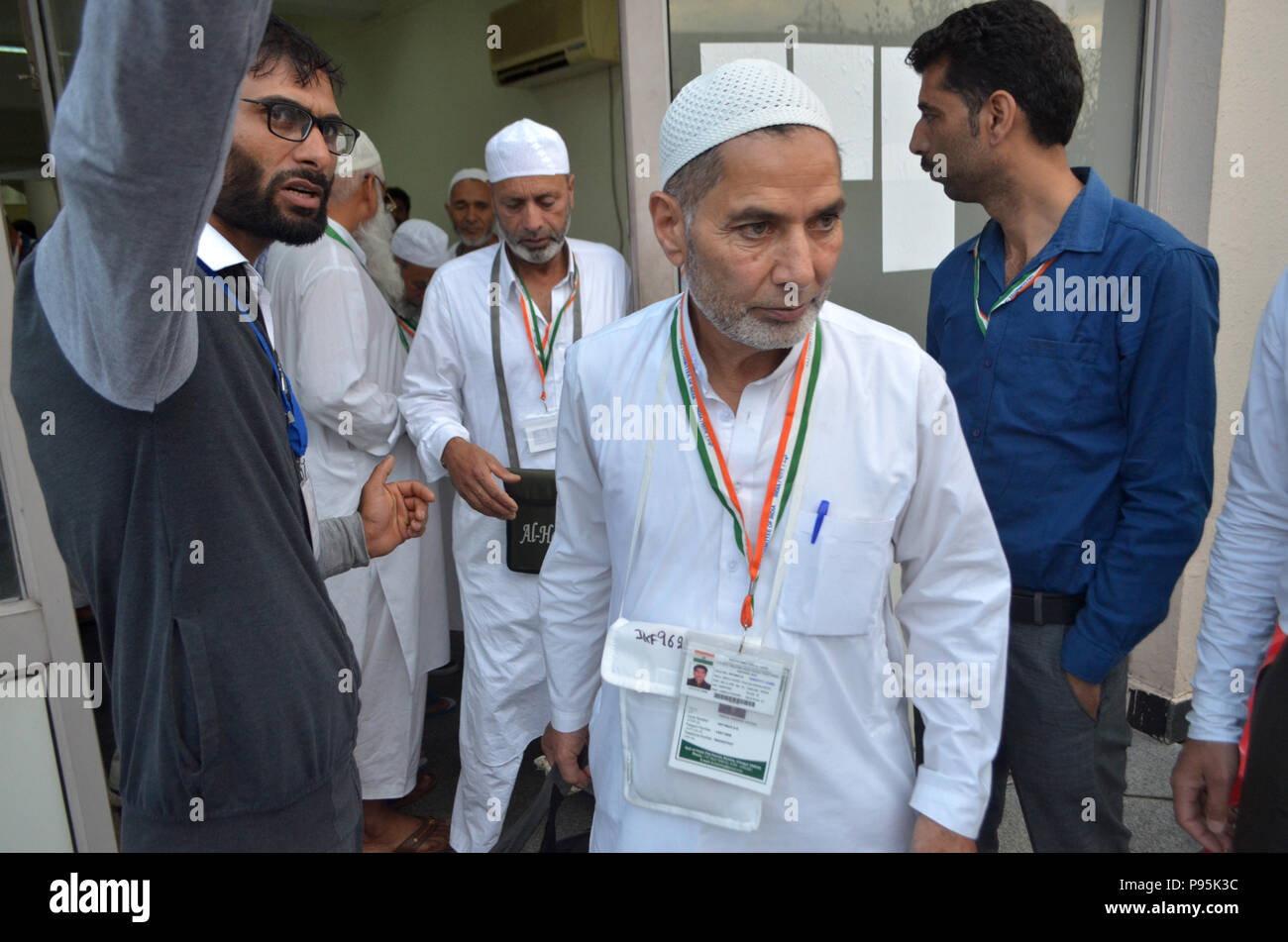 Srinagar, India. 14th July, 2018. Kashmiri Hajj pilgrims arrive at Haj ...