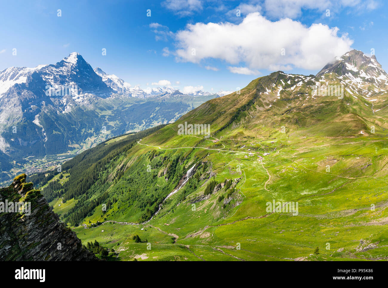 View from Grindelwald-First of the Eiger, Bachlager Waterfall and ...