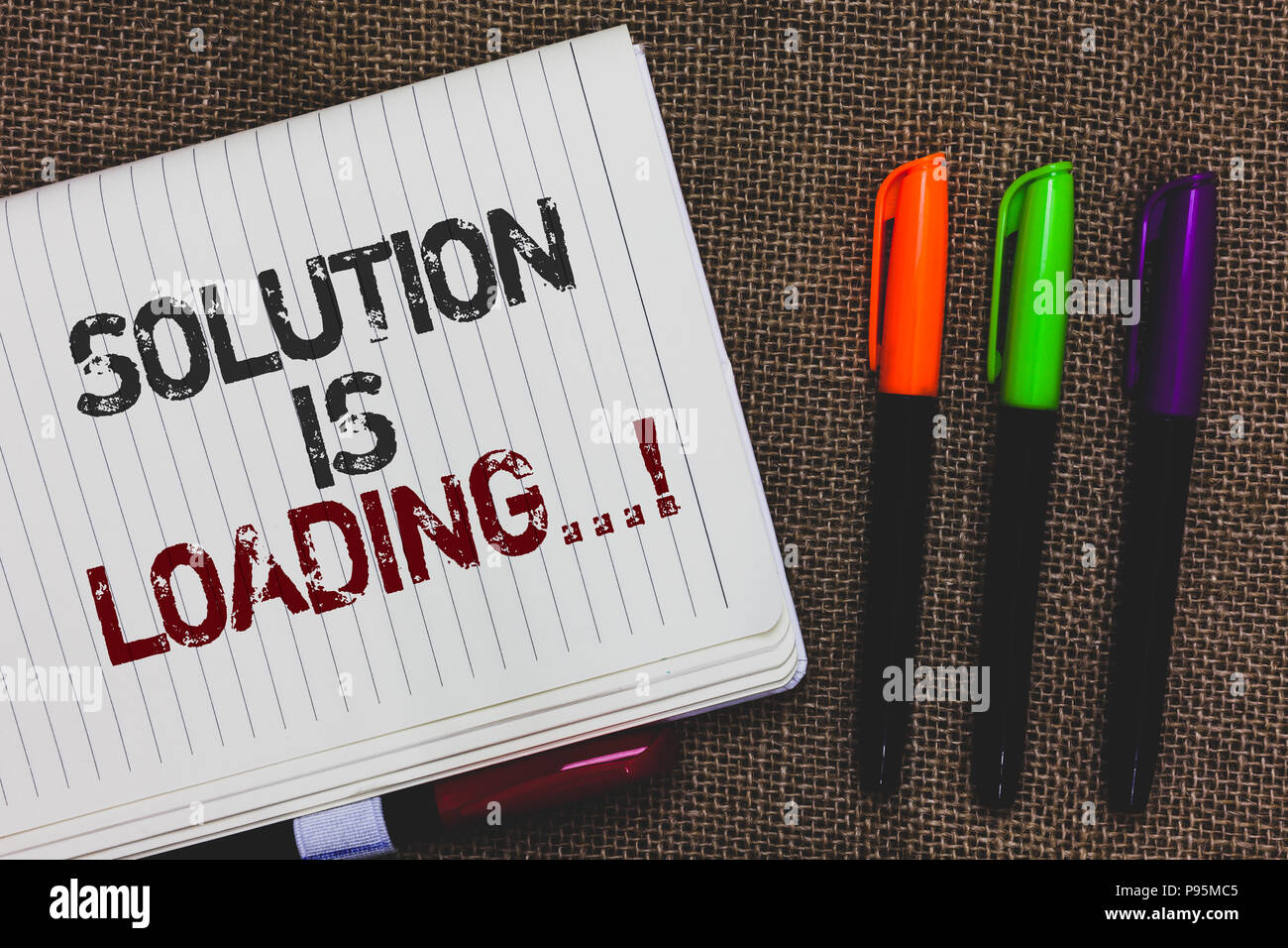Text sign showing Solution Is Loading.... Conceptual photo thinking of ...