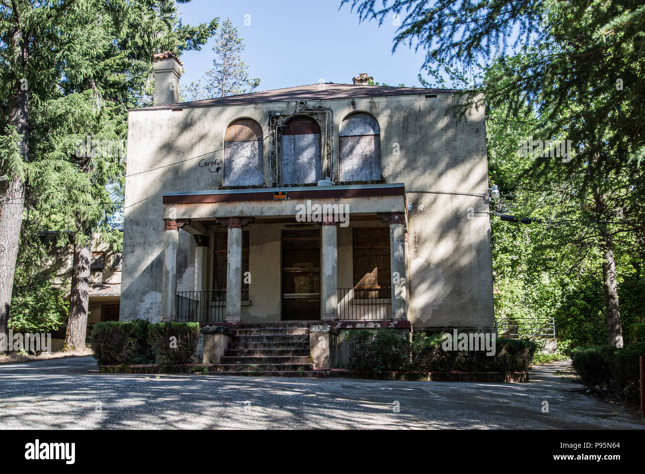 The facade of one of the primary buildings of the abandoned Nevada ...