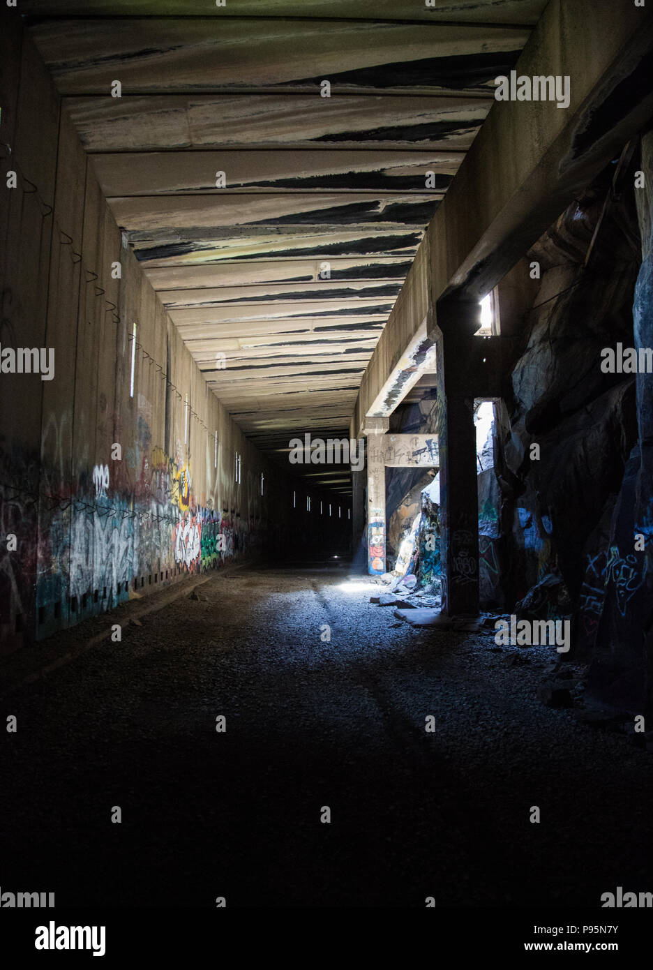 Light coming through the shafts of one of the abandoned Donner Pass ...