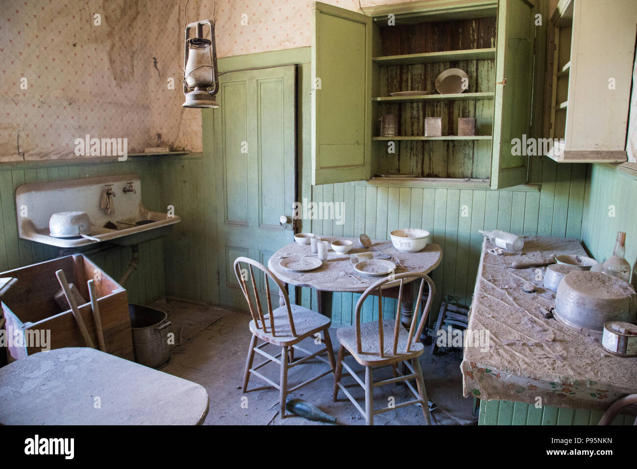 A kitchen in an abandoned home in Bodie, California, the best preserved ...