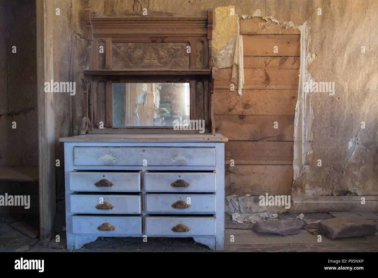 A bureau inside of the living room of an abandoned house in Bodie ...