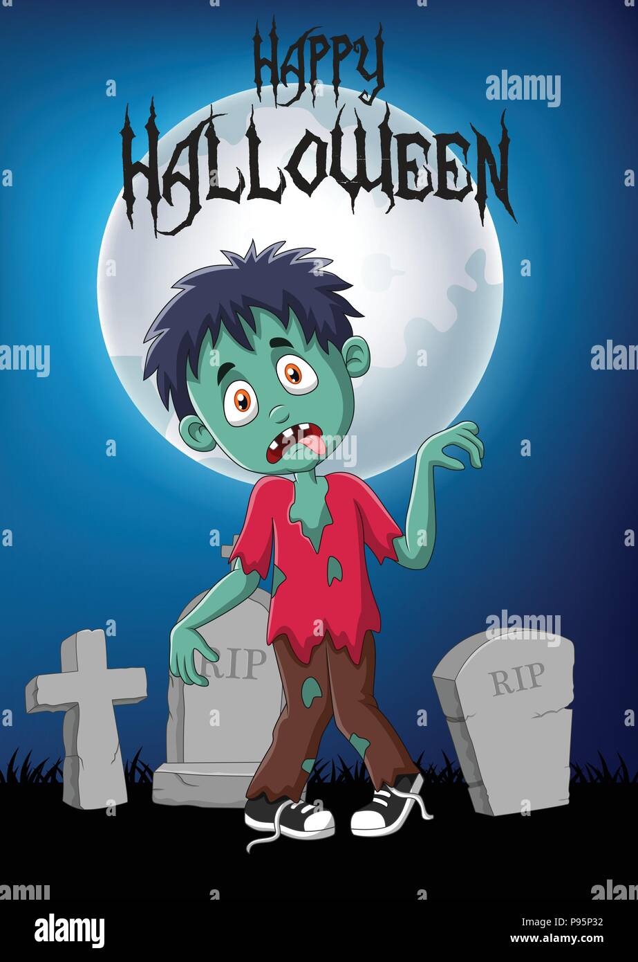 Cartoon zombie with halloween background Stock Vector Image & Art - Alamy