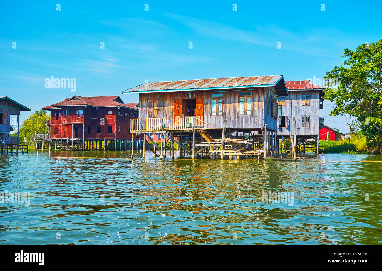 Southeast asia myanmar burma inlay lake houses hi-res stock photography ...