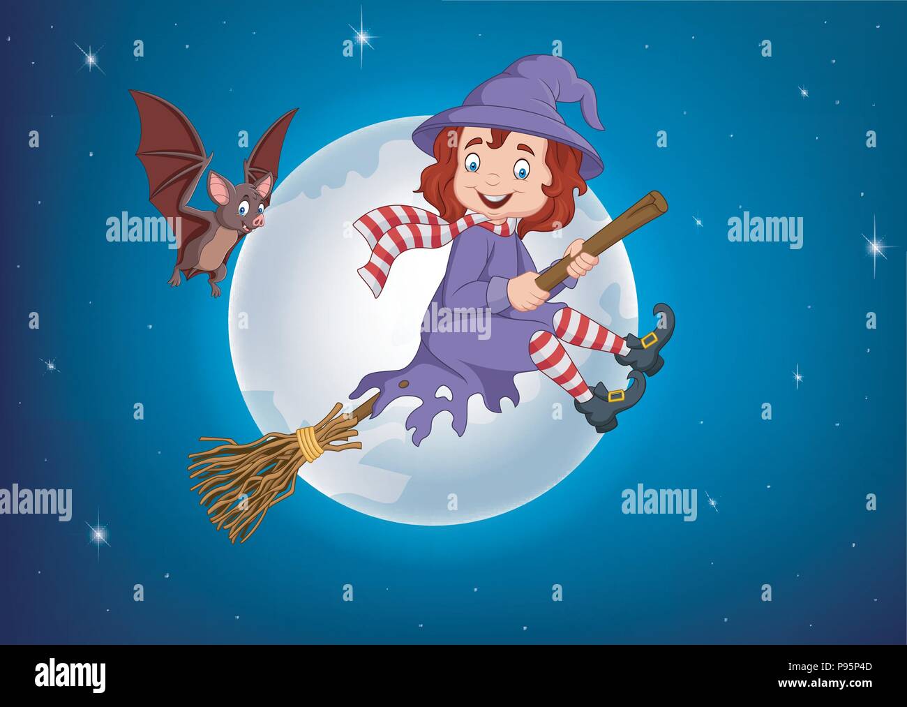 Cartoon witch flying use a broomstick Stock Vector Image & Art - Alamy