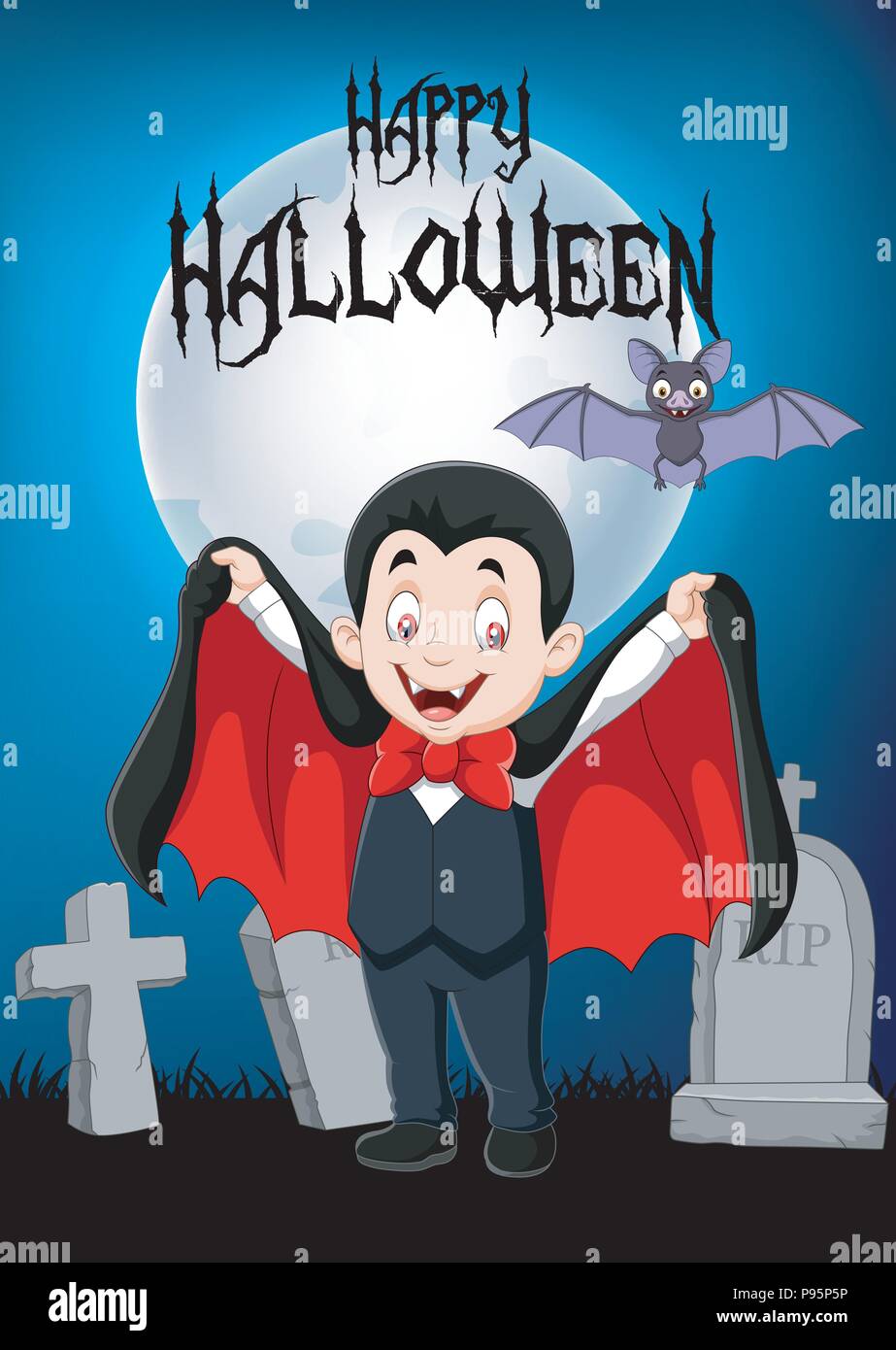 Cartoon funny vampire with halloween background Stock Vector Image ...