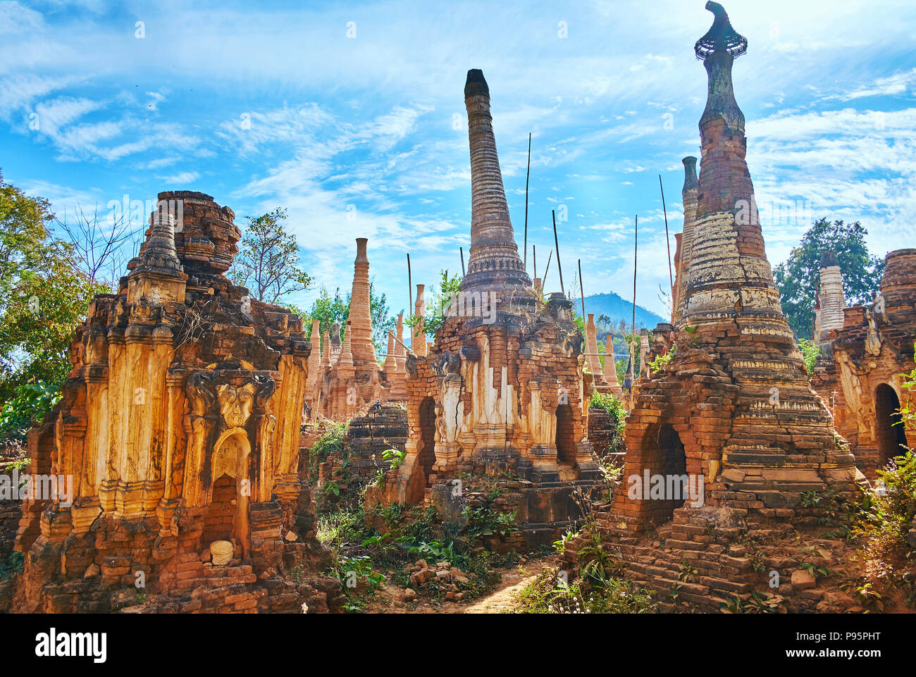 The ancient stupas of Nyaung Ohak archaeological site with leaning ...