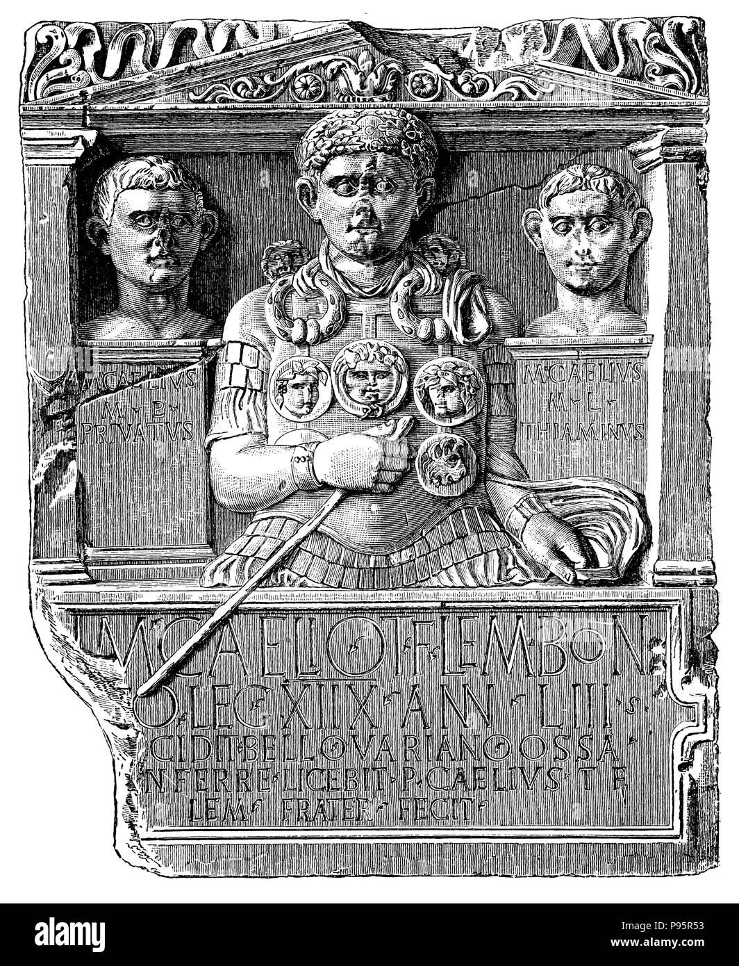 Memorial stone of Manius Caelius, fallen in Varus battle, 1899 Stock ...