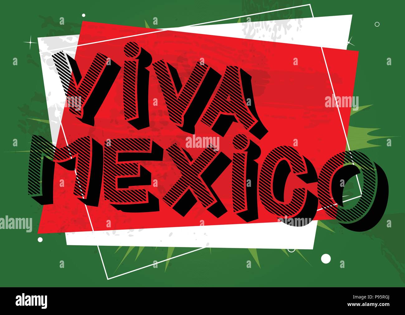 Vector illustrated banner, comic book greeting card with Viva Mexico ...