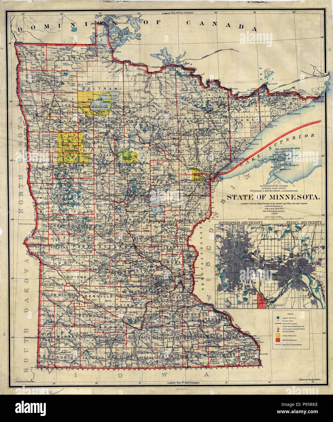 Map of the State of Minnesota 1905 Stock Photo - Alamy