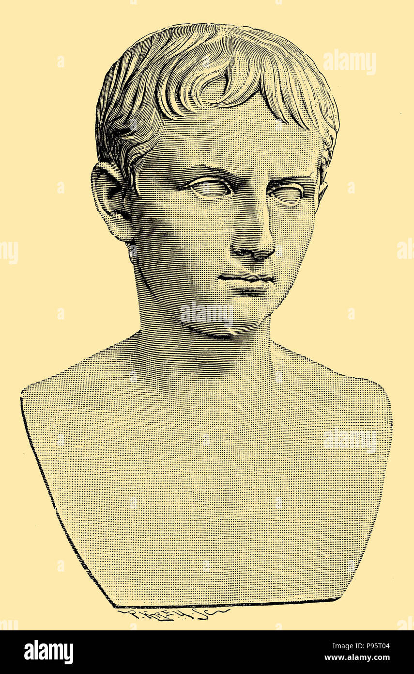 The young Octavianus. Marble bust in the Vatican Museum, 1899 Stock ...