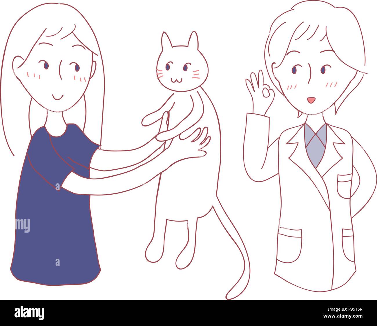 Girl bring Cat to meet Vet. Vector Illustration. isolated on White ...