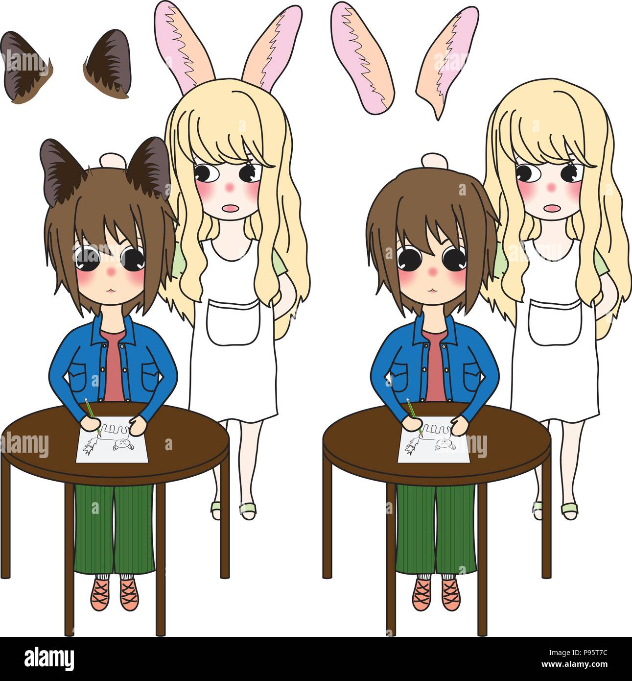 Mother Rabbit Pat on Kid Cat Head. Vector Illustration. isolated on ...