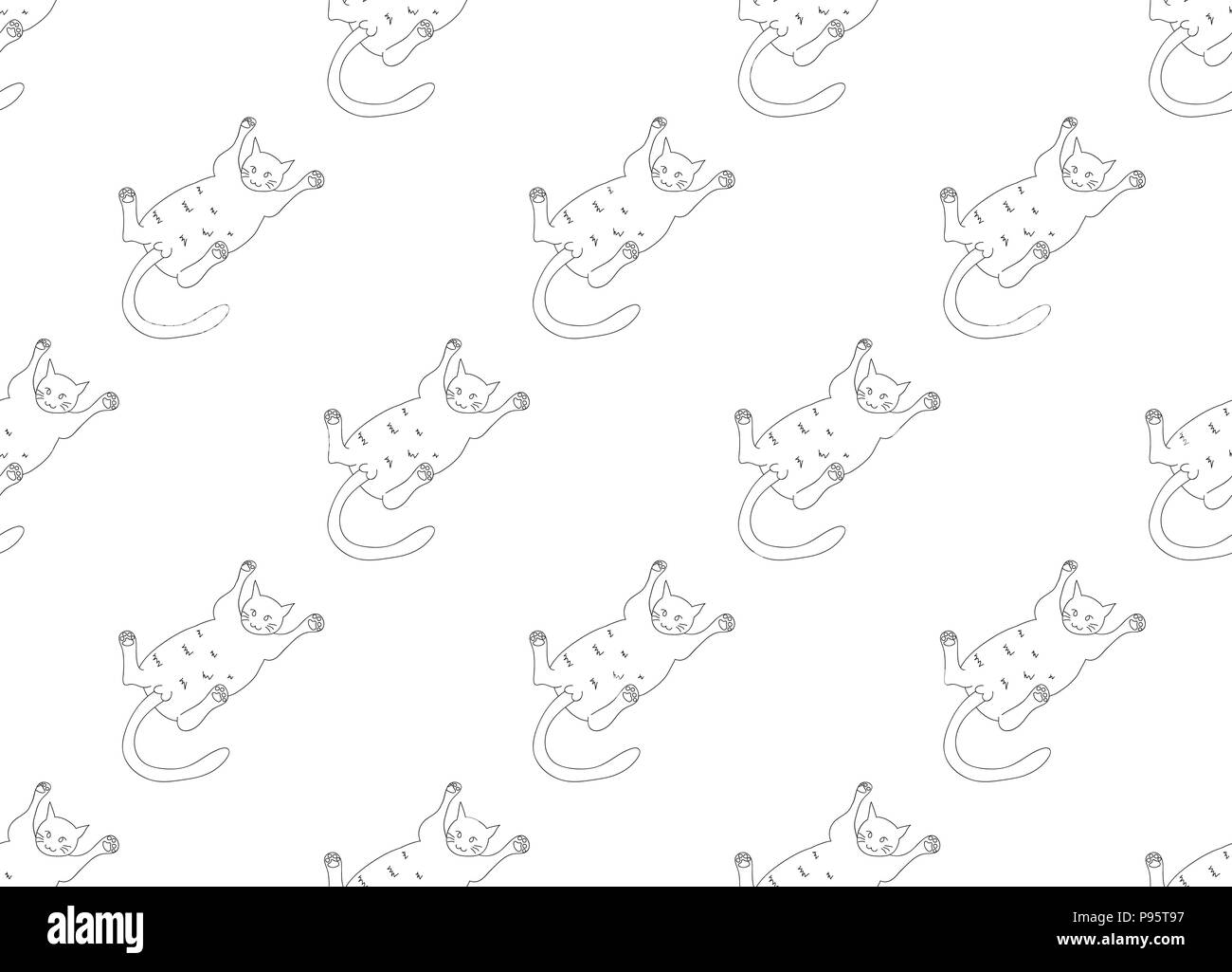 White Cute Cat Laying on Back Seamless Background. Vector Illustration ...