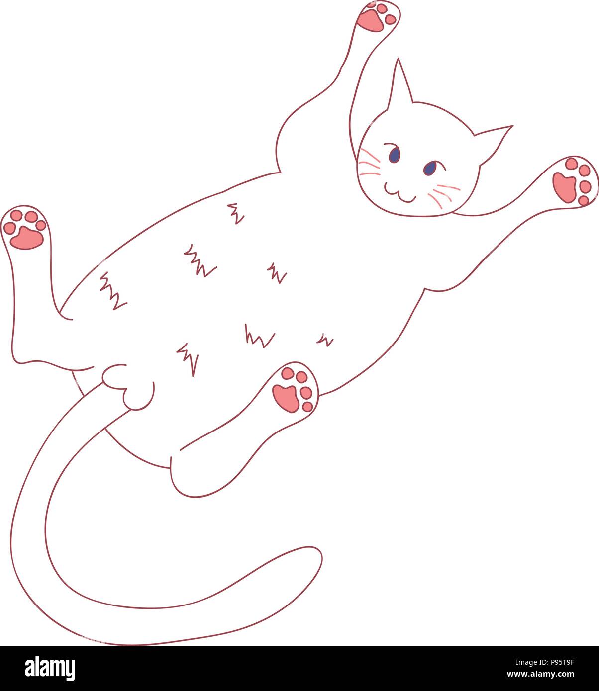 White Cute Cat Laying on Back. Vector Illustration. isolated on White ...