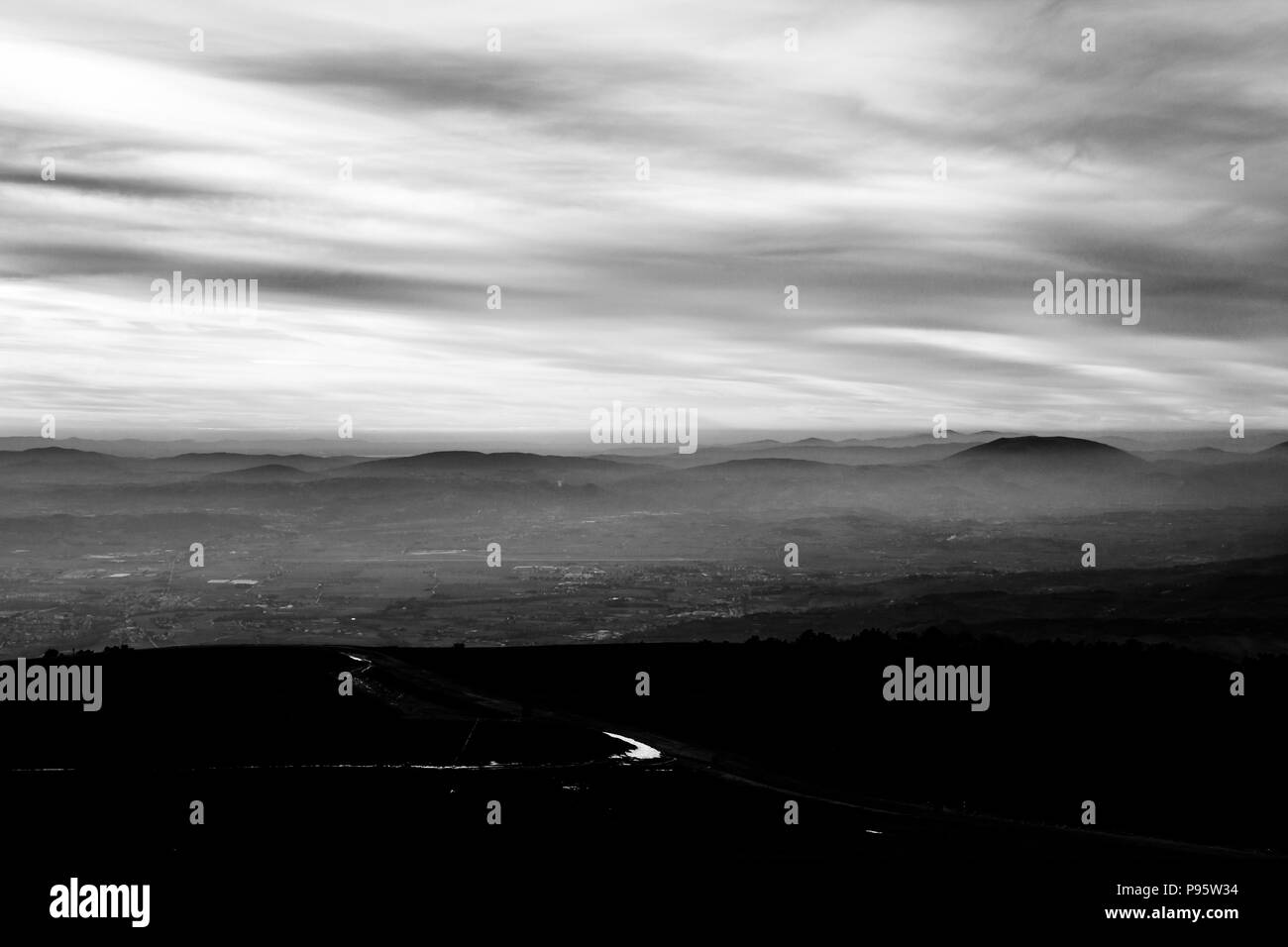 Subasio Mt. (Umbria, Italy), with sky covered by clouds and mist on the ...