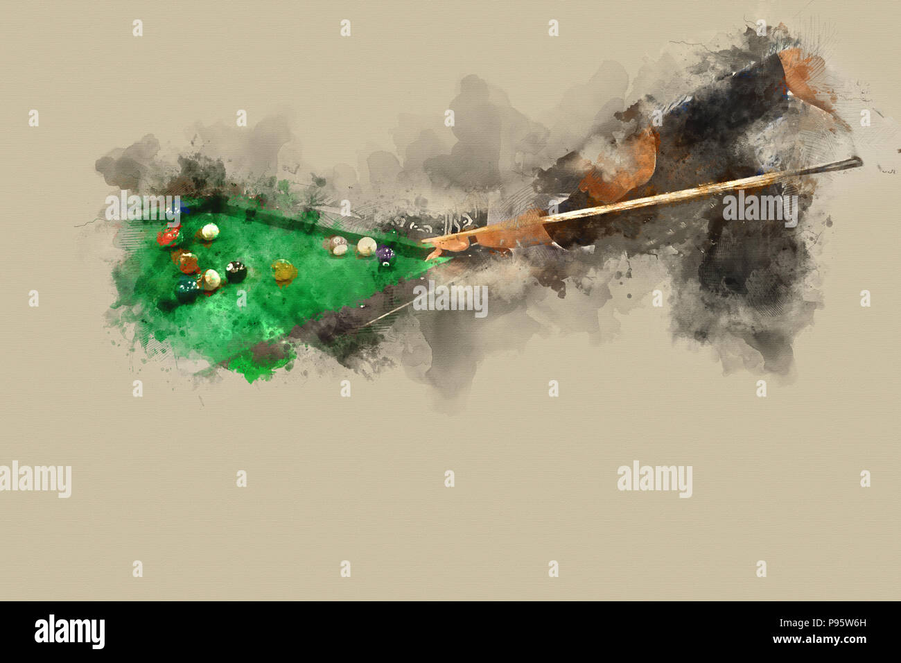 Abstract playing snooker on colorful watercolor painting background and ...