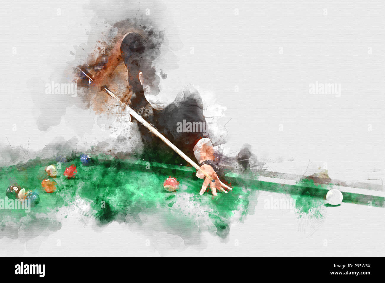 Abstract playing snooker on colorful watercolor painting background and ...