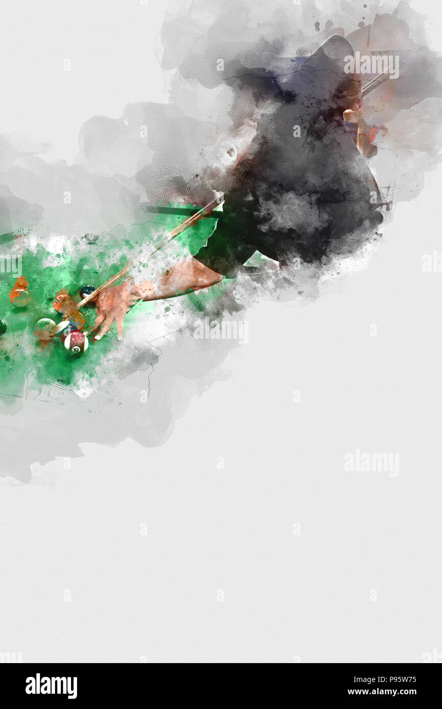 Abstract playing snooker on colorful watercolor painting background and ...