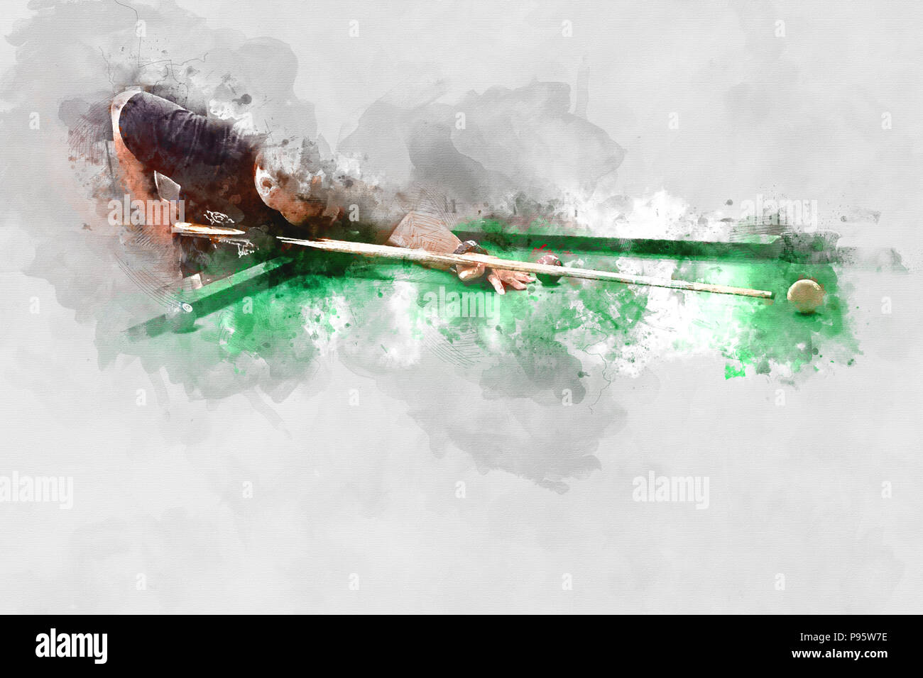 Abstract playing snooker on colorful watercolor painting background and ...