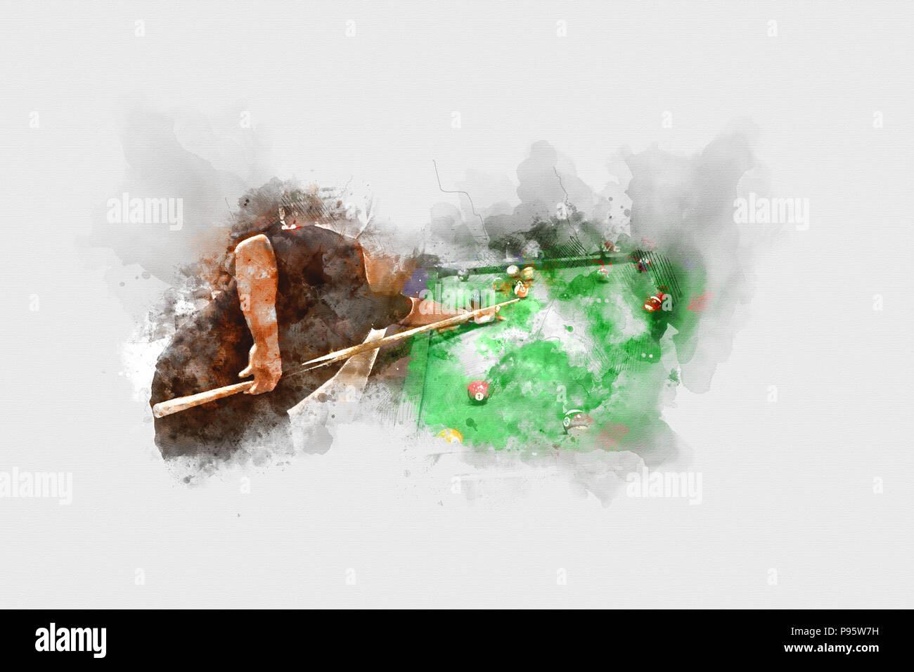 Abstract playing snooker on colorful watercolor painting background and ...