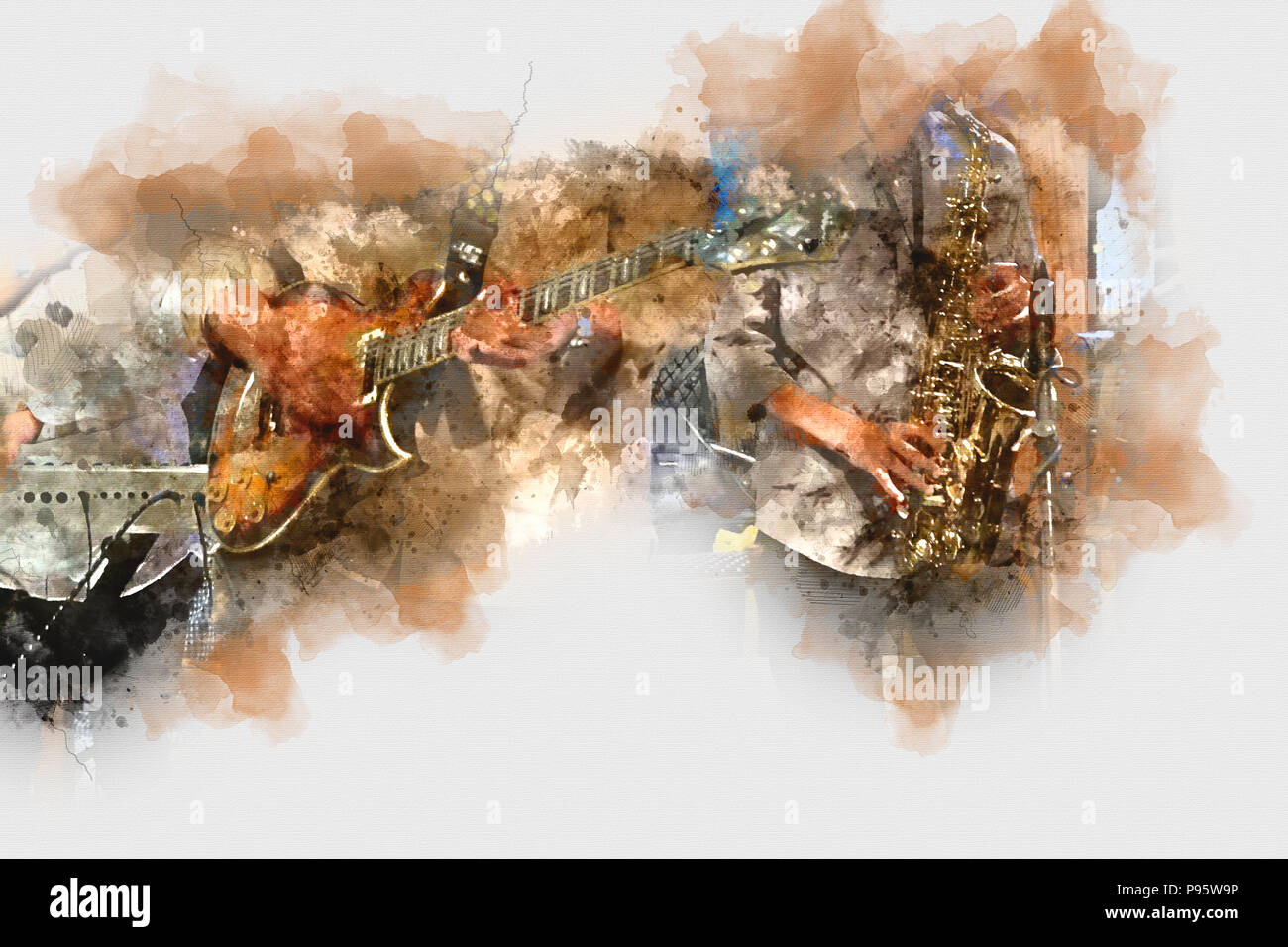 Abstract beautiful playing acoustic Guitar in the foreground on ...