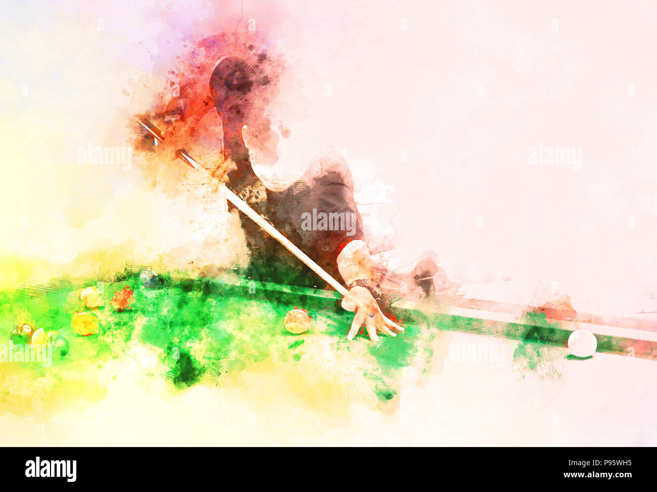 Abstract playing snooker on colorful watercolor painting background and ...