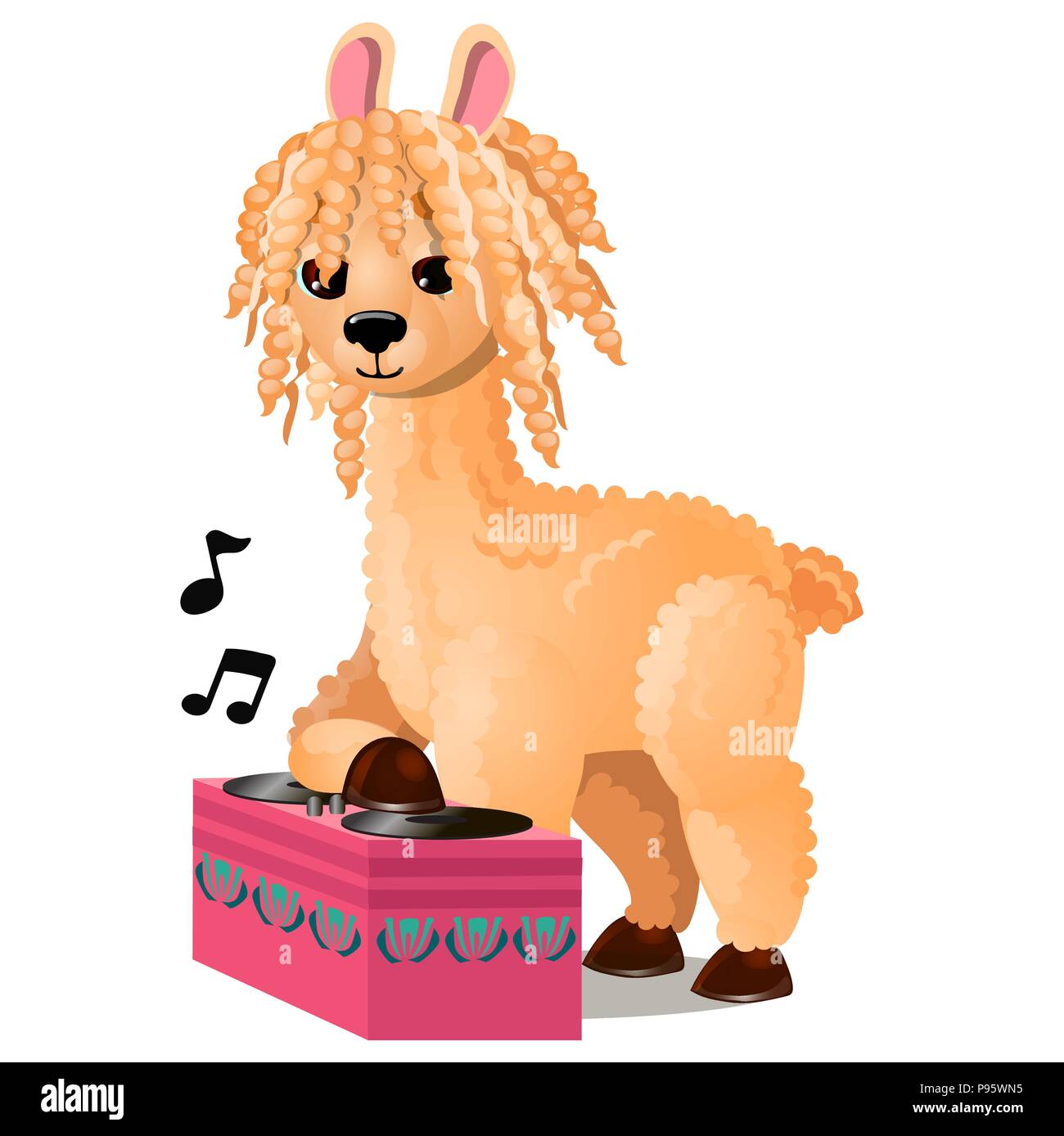 Cute llama or lama glama listening to music isolated on white ...