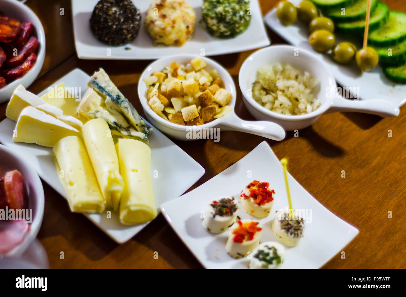 Set with different appetizers in small portions, healthy and delicious ...
