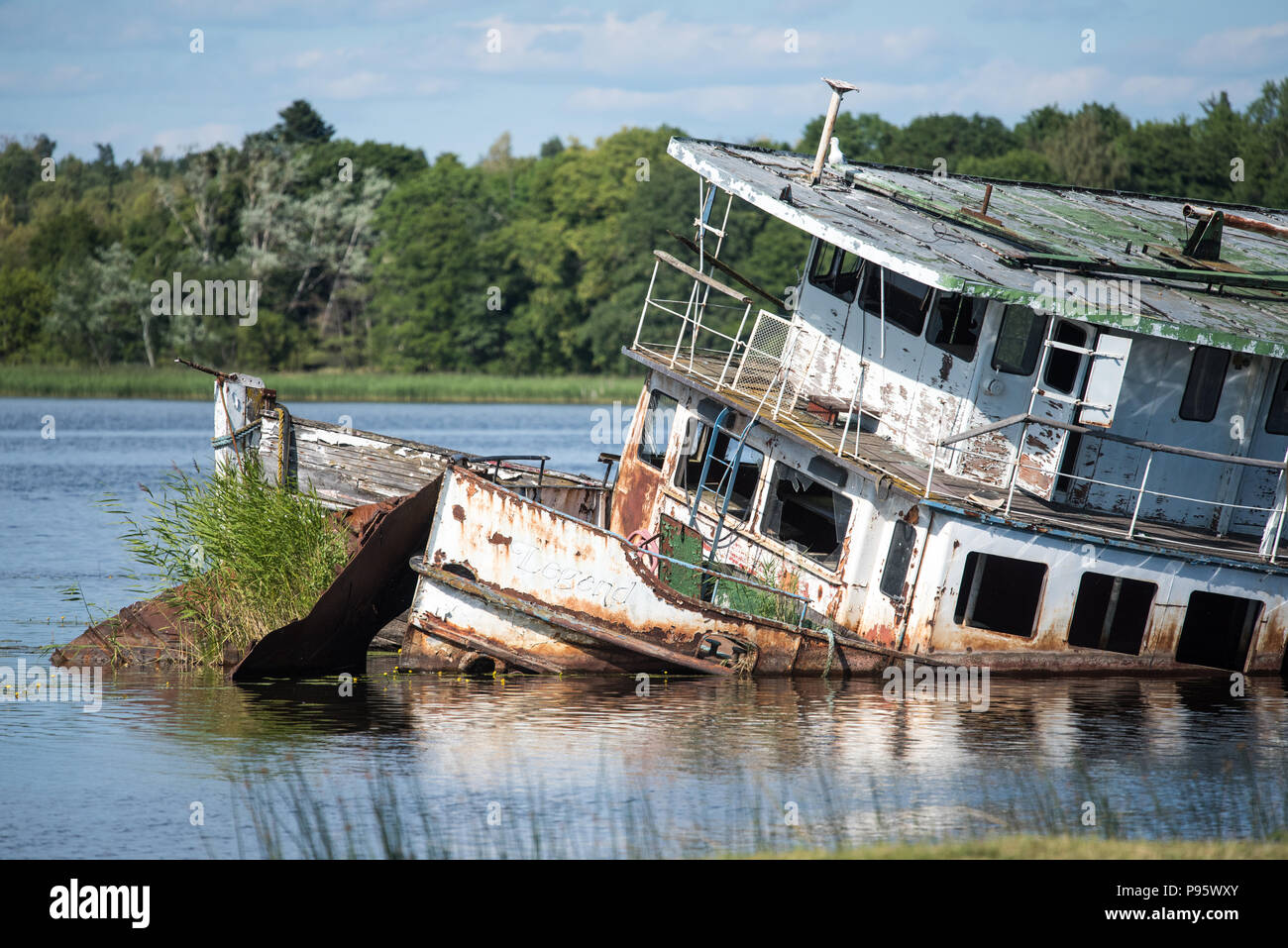 Old abandoned shipwreck at Karlsro harbor in Norrkoping, Sweden Stock ...