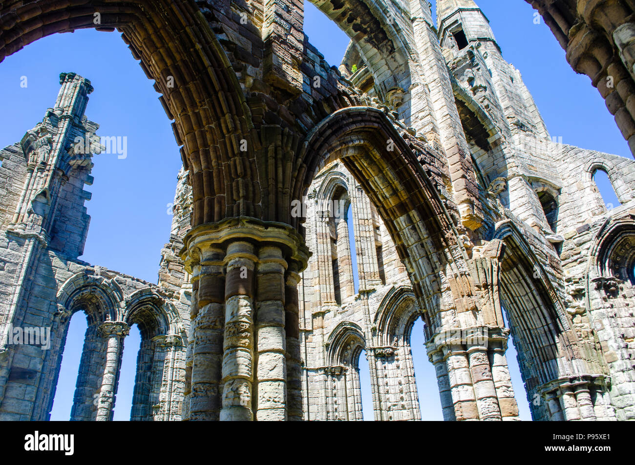 Whitby Abbey ruins in close view Stock Photo - Alamy