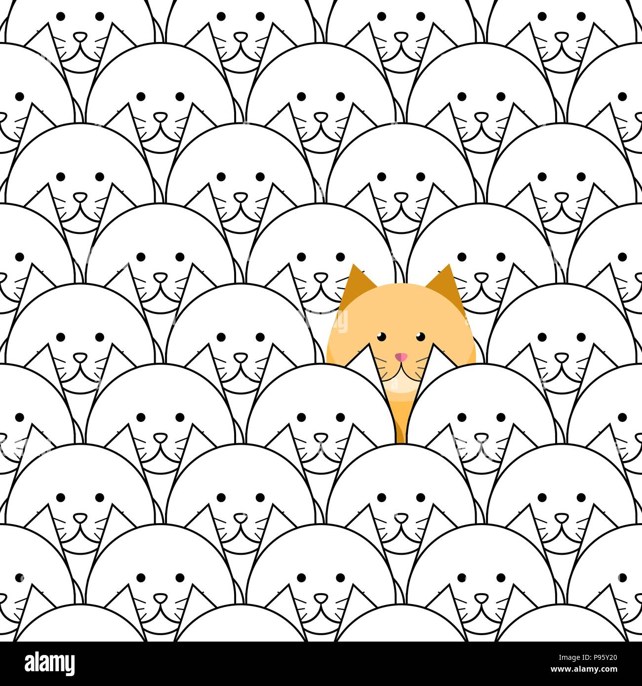 Black and white outline cats with one red cat Stock Vector Image & Art ...