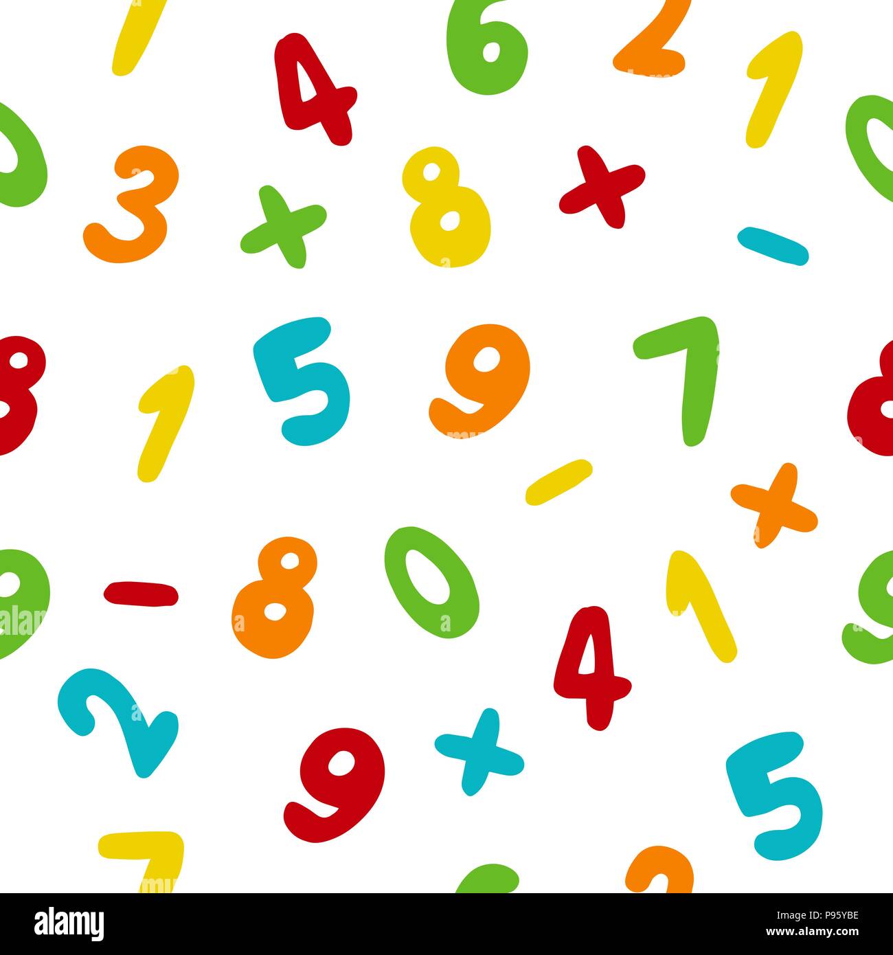 Vector seamless pattern with hand drawn colorful numbers Stock Vector ...