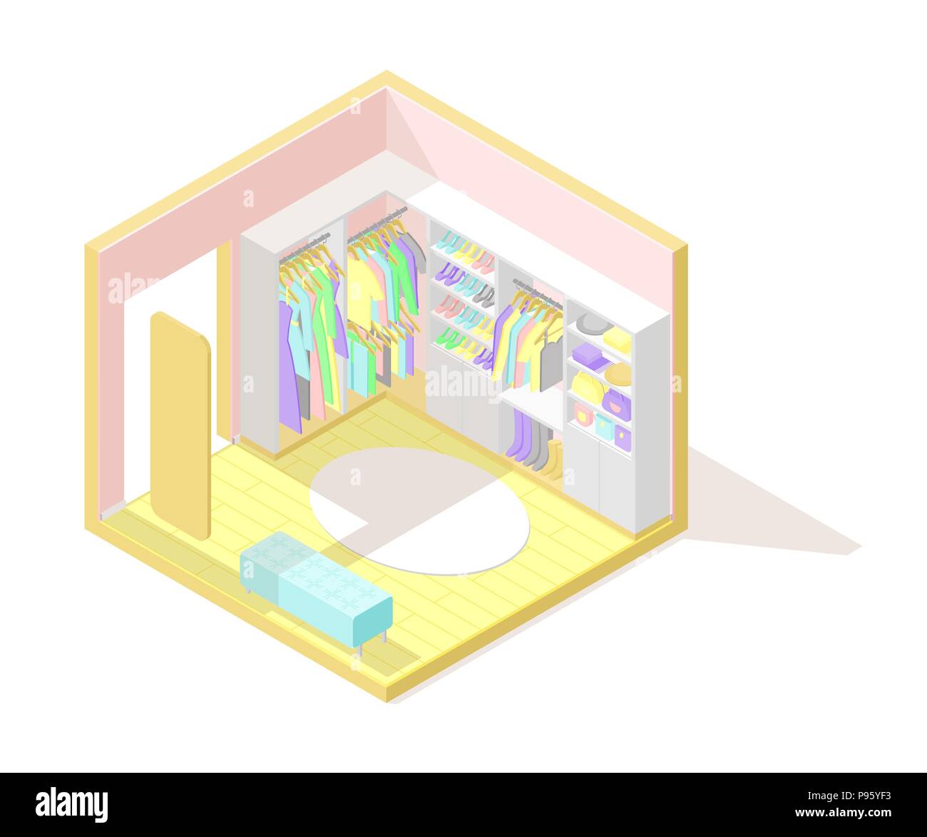 Vector isometric low poly interior illustartion. Home wardrobe or ...