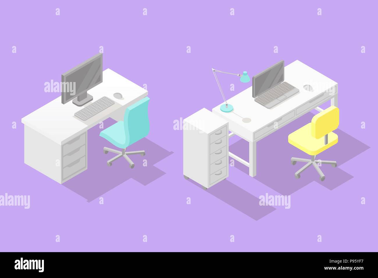Set of two low poly isometric work places Stock Vector Image & Art - Alamy