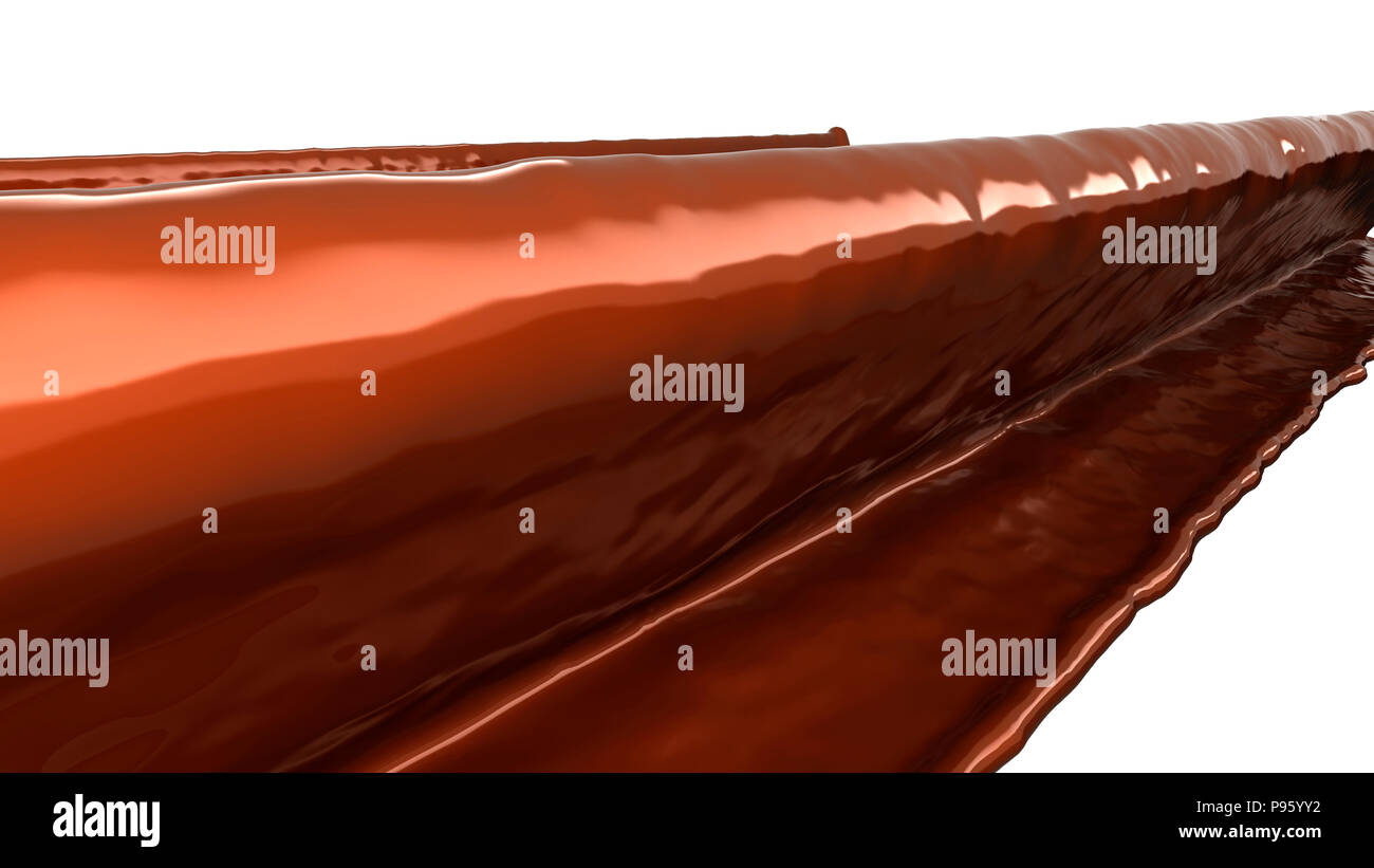 Melted chocolate or cocoa coffee splashes and droplets on white. 3d ...